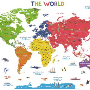 DECOWALL DL3-2212 XLarge World Map Kids Wall Stickers (59x40 inch) Decals Peel and Stick Removable for Nursery Bedroom Living Room Art murals Decorations