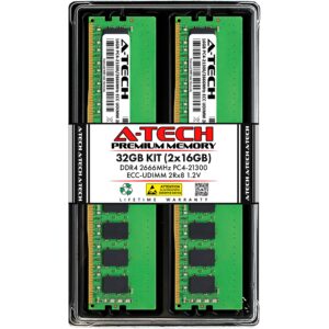 a-tech server 32gb kit (2 x 16gb) 2rx8 pc4-21300 ddr4 2666mhz ecc unbuffered udimm 288-pin dual rank dimm 1.2v workstation server memory ram upgrade stick modules (a-tech enterprise series)