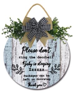 sokomurg baby sleeping sign for front door 11inch please don't ring the doorbell baby is sleeping packages can be left on doorstep thank you round wooden door hanger for baby room nursery front door door knob decor