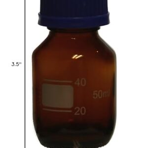 Karter Scientific 50ml Low Actinic, Amber, Glass Round Media Storage Bottle with Screw Cap, 254G2 (Pack of 2)