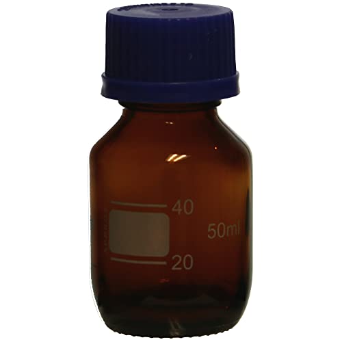 Karter Scientific 50ml Low Actinic, Amber, Glass Round Media Storage Bottle with Screw Cap, 254G2 (Pack of 2)