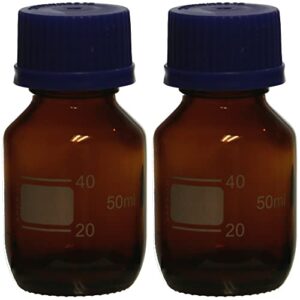 karter scientific 50ml low actinic, amber, glass round media storage bottle with screw cap, 254g2 (pack of 2)