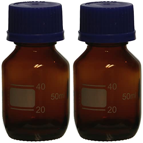 Karter Scientific 50ml Low Actinic, Amber, Glass Round Media Storage Bottle with Screw Cap, 254G2 (Pack of 2)