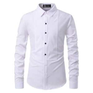 men's long sleeve casual dress shirts classic button down shirts slim fit turn-down collar business shirt tops (white,large)