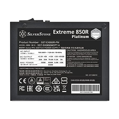 SilverStone Technology Extreme 850R Platinum Cybenetics Platinum 850W SFX12V 4.0 (ATX 3.0) & PCIe 5.0 SFX Power Supply, SST-EX850R-PM