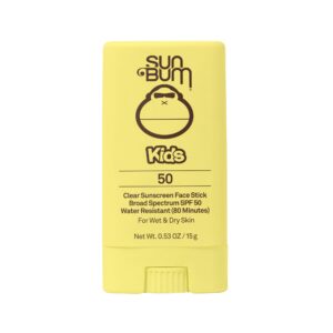 sun bum kids spf 50 clear face stick sunscreen | broad spectrum sunblock with vitamin e | wet or dry skin application | hawaii 104 act compliant (octinoxate & oxybenzone free)| travel friendly 0.53 oz