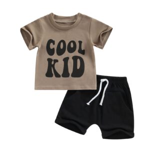 bagilaanoe summer outfits toddler baby boys letter printed short sleeve t-shirt tops and shorts pants 2pcs clothes set (coffee, 0-6 months)