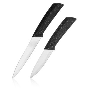 bino 2-piece stainless steel paring knife & utility knife with blade guards set - speckled black | sharp knife set with good grip | cooking knives | peeling & cutting fruits & vegetables | meal prep