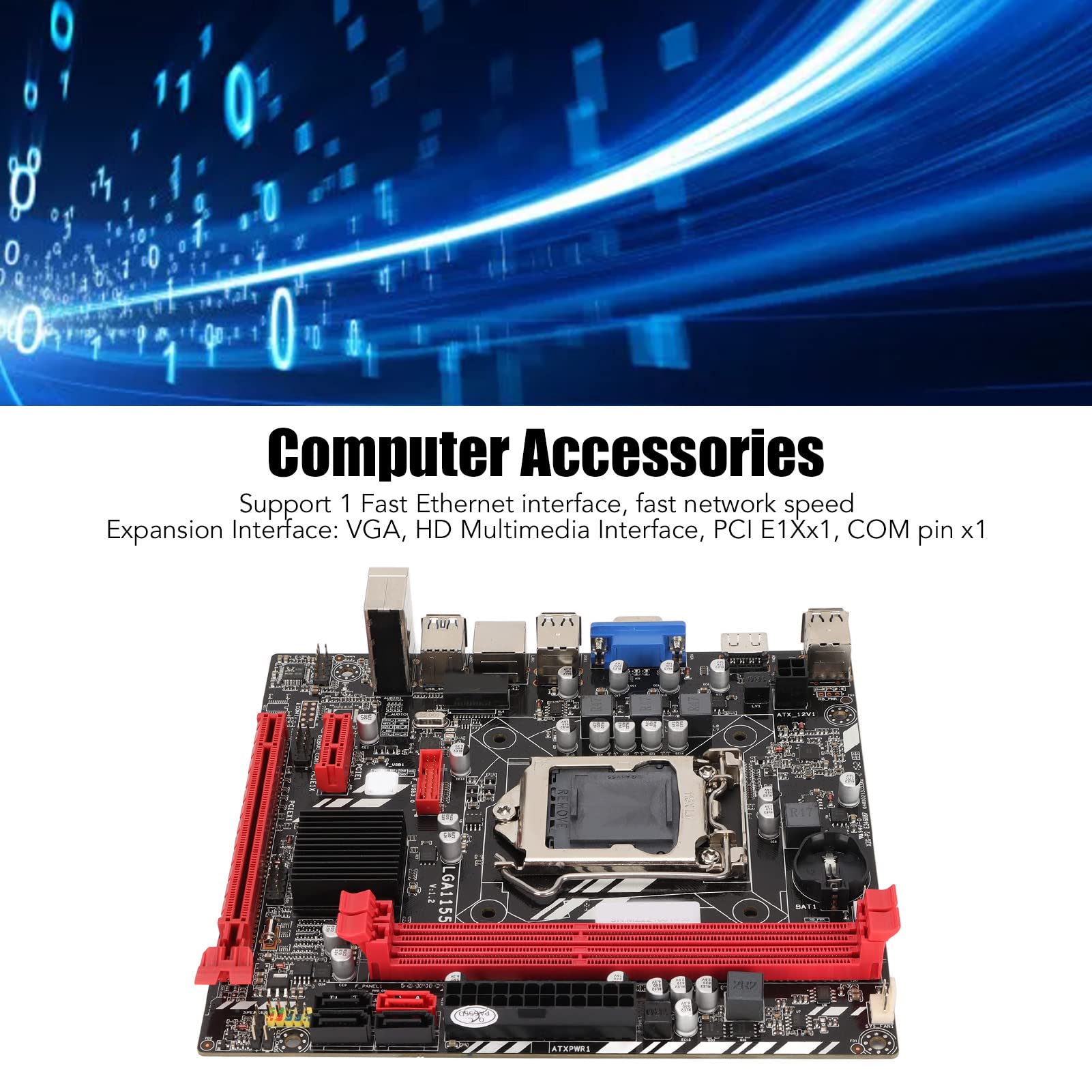 Diyeeni for Corei7 i5 i3 LGA1155 MATX Motherboard, DDR3 Computer Mainboard Card, PCIE8X VGA PCI E1Xx1 COM pin x1, ALC6625.1 Channel