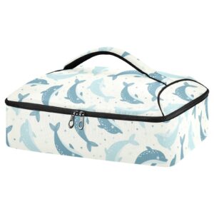 nfmili casserole carrier for hot and cold cute anime dolphin print, insulated food delivery bag reusable warmer carrier bag with inner pocket aesthetic print 15.75×11.81×3.94 inch