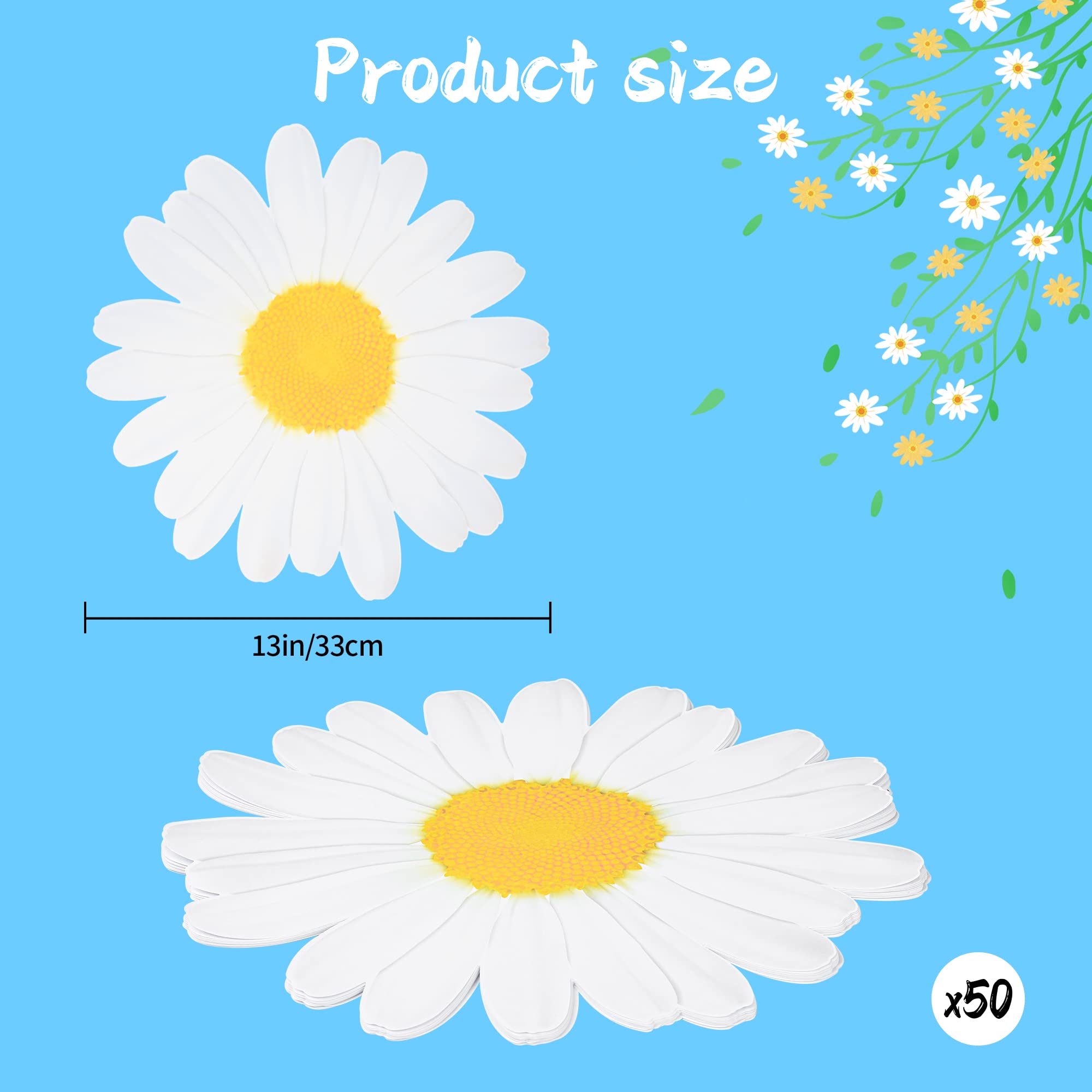 AimFun 50 Pieces Disposable Daisy Floral Paper Place Mats Spring Summer Flower Chargers Table Mat Yellow Sun Flower Shaped Paper Placemats for Wedding Bridal Baby Shower Party Decoration 13”x 13”