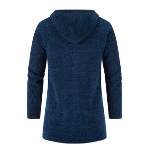 Mens Solid Knit Hooded Cardigan Full Zip Long Open Front Sweater Slim Fit Casual Lightweight Longline Cardigans (Dark Blue,X-Large)