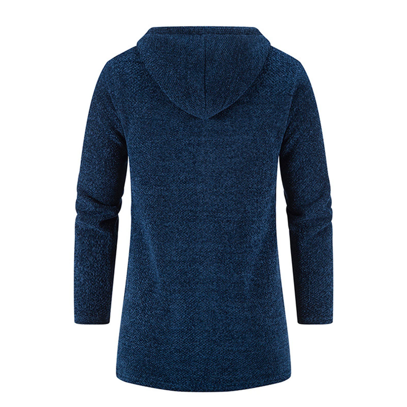 Mens Solid Knit Hooded Cardigan Full Zip Long Open Front Sweater Slim Fit Casual Lightweight Longline Cardigans (Dark Blue,X-Large)