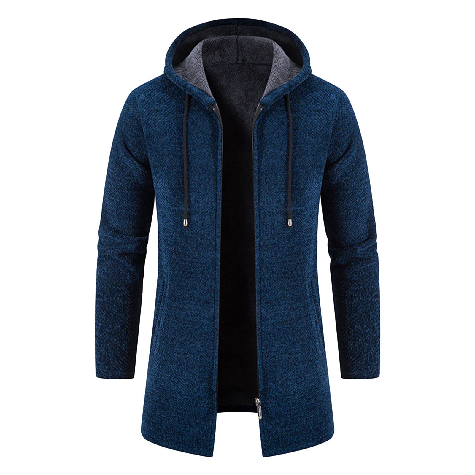 Mens Solid Knit Hooded Cardigan Full Zip Long Open Front Sweater Slim Fit Casual Lightweight Longline Cardigans (Dark Blue,X-Large)