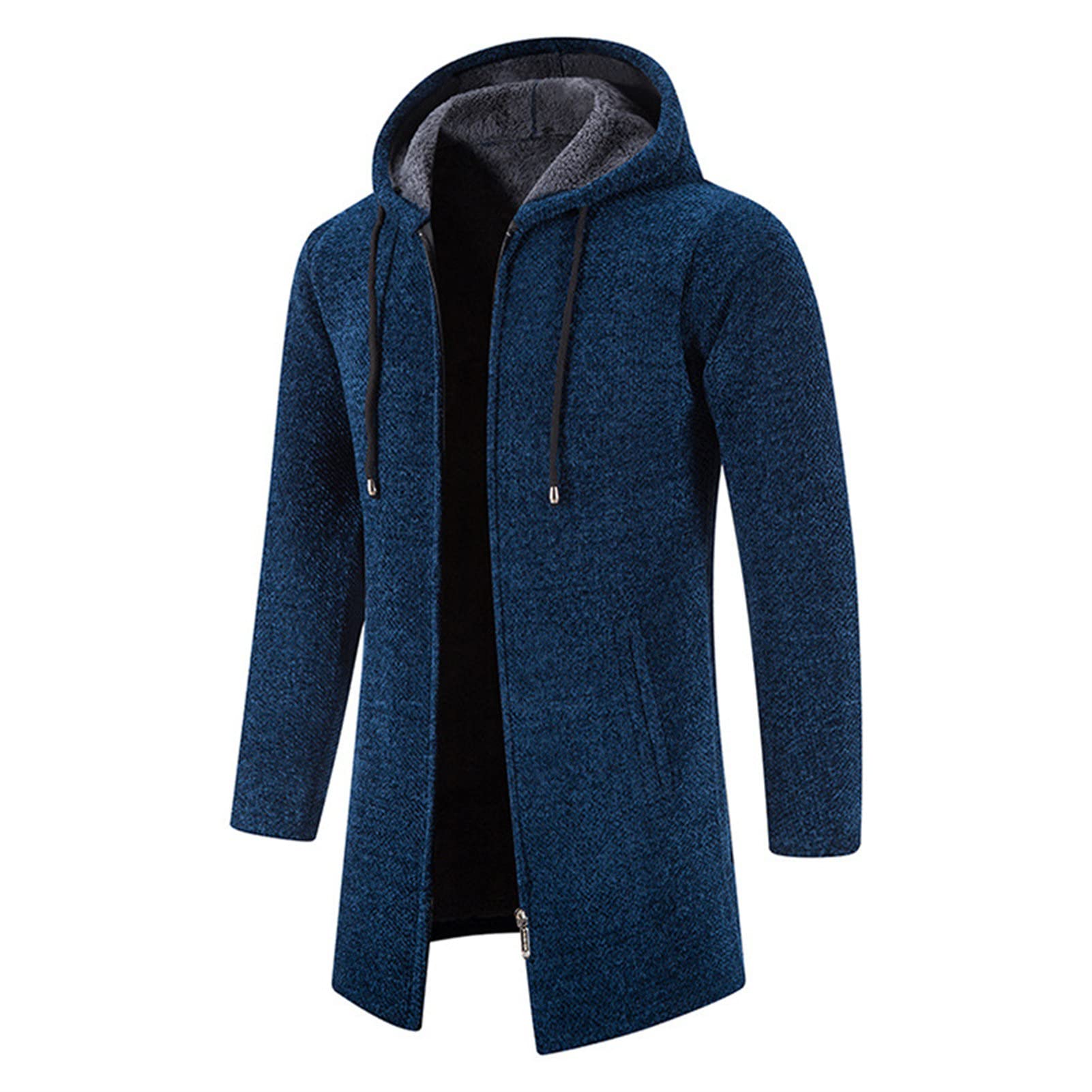 Mens Solid Knit Hooded Cardigan Full Zip Long Open Front Sweater Slim Fit Casual Lightweight Longline Cardigans (Dark Blue,X-Large)