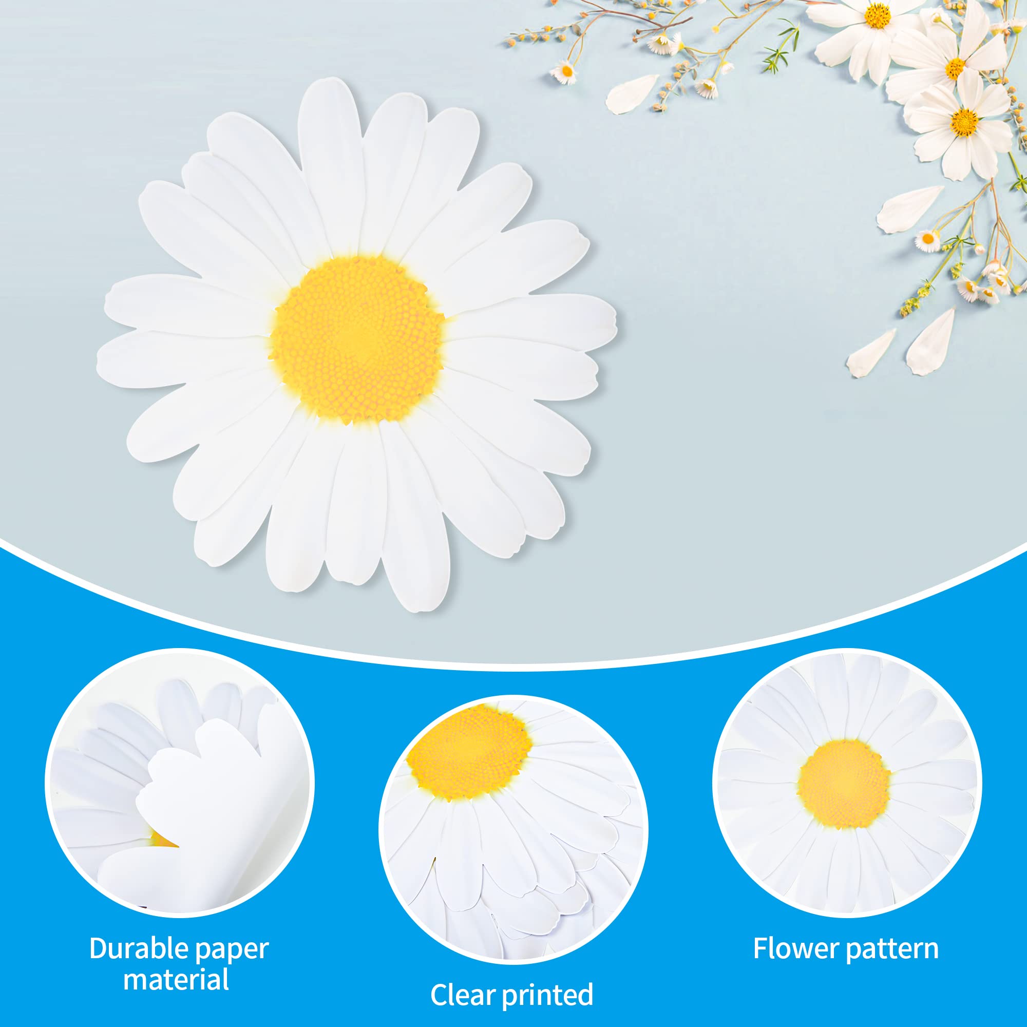 AimFun 50 Pieces Disposable Daisy Floral Paper Place Mats Spring Summer Flower Chargers Table Mat Yellow Sun Flower Shaped Paper Placemats for Wedding Bridal Baby Shower Party Decoration 13”x 13”