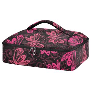 nfmili casserole carrier for hot and cold bright pink butterfly print, insulated food delivery bag reusable warmer carrier bag with inner pocket aesthetic print 15.75×11.81×3.94 inch