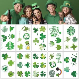 10 sheets st patrick's day tattoos stickers temporary tattoo stickers shamrock assorted face body sticker,for saint patrick's day decoration irish clover themed party supplies