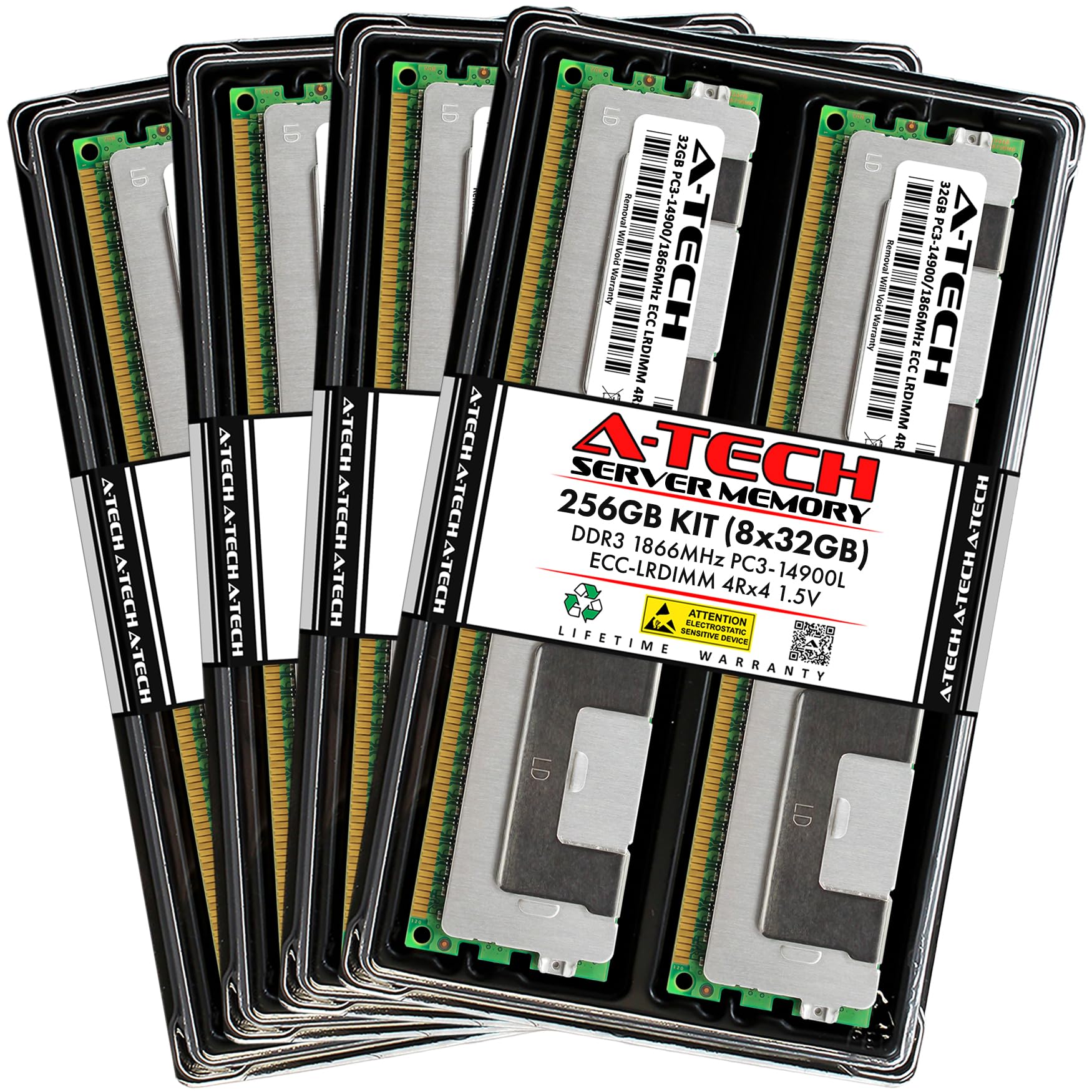 A-Tech 256GB Kit (8x32GB) DDR3 1866MHz PC3-14900L ECC LRDIMM 4Rx4 Quad Rank 1.5V Load Reduced DIMM 240-Pin Server RAM Memory Upgrade Modules (A-Tech Enterprise Series)