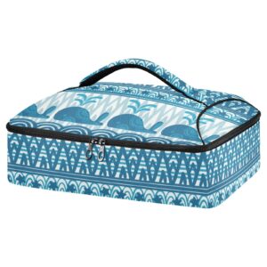 nfmili casserole carrier for hot and cold tribal whale turtle print, insulated food delivery bag reusable warmer carrier bag with inner pocket aesthetic print 15.75×11.81×3.94 inch