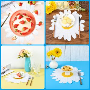 AimFun 50 Pieces Disposable Daisy Floral Paper Place Mats Spring Summer Flower Chargers Table Mat Yellow Sun Flower Shaped Paper Placemats for Wedding Bridal Baby Shower Party Decoration 13”x 13”