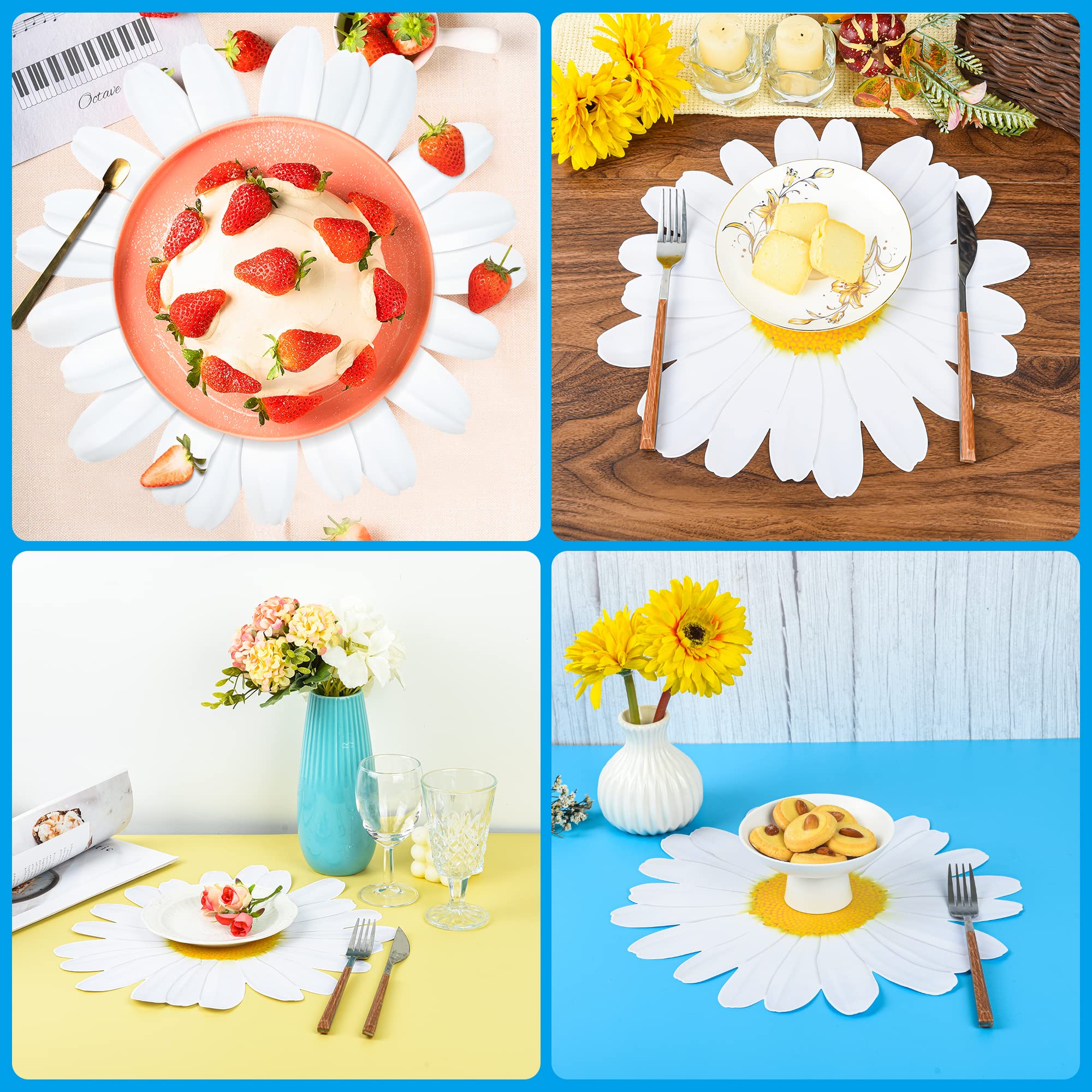 AimFun 50 Pieces Disposable Daisy Floral Paper Place Mats Spring Summer Flower Chargers Table Mat Yellow Sun Flower Shaped Paper Placemats for Wedding Bridal Baby Shower Party Decoration 13”x 13”