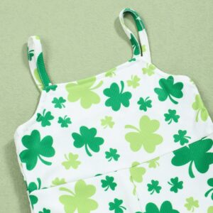 Sinda Toddler Baby Girl St. Patrick's Day Outfit Lucky Clover Print Sleeveless Bell-bottom Pants St.Patrick's Day Jumpsuit