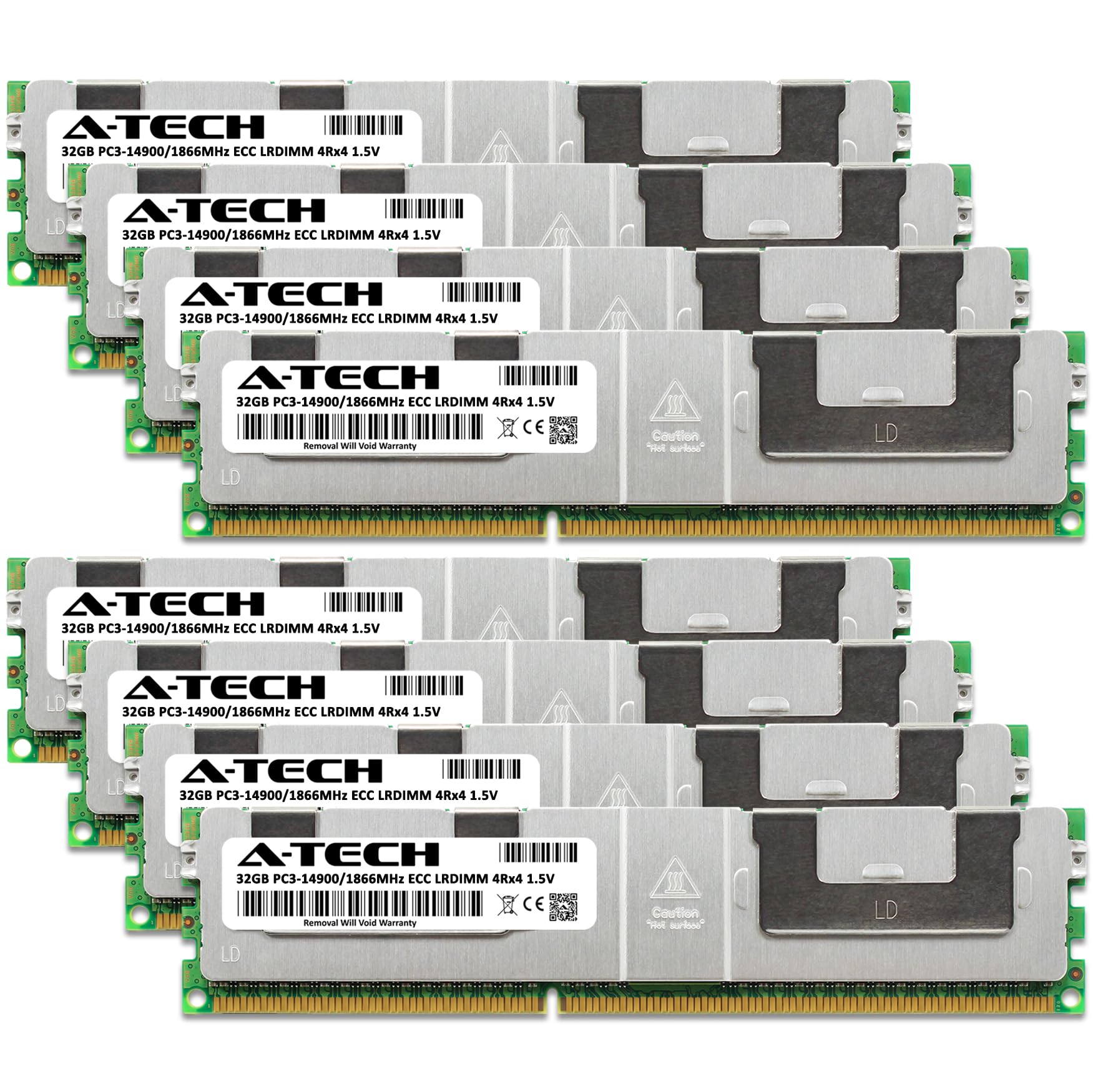 A-Tech 256GB Kit (8x32GB) DDR3 1866MHz PC3-14900L ECC LRDIMM 4Rx4 Quad Rank 1.5V Load Reduced DIMM 240-Pin Server RAM Memory Upgrade Modules (A-Tech Enterprise Series)