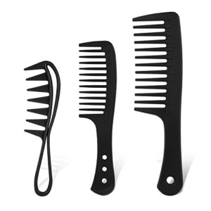 3pcs wide tooth comb, large tooth combs wide tooth curl comb shark teeth hair hairstyle tool for curly wet wavy thick hair wigs barber salon, women men (black)