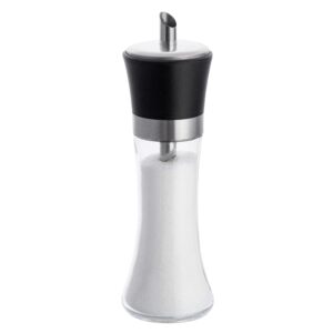 restaurantware vetri 6.3 ounce sugar dispenser 1 pouring spout sugar shaker dispenser - black lid clear finish glass sugar pourer refillable dishwashable