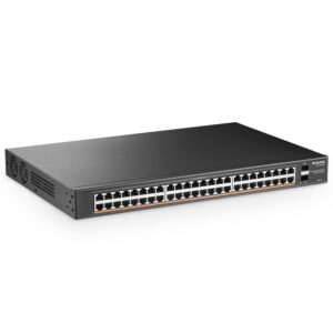 mokerlink 48 port poe gigabit switch with 2 gigabit sfp, 800w ieee802.3af/at ai detection, metal rackmount unmanaged plug and play ethernet switch