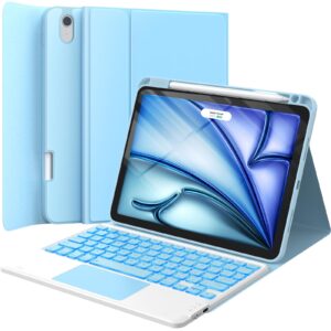 greenlaw keyboard case for ipad air 11 inch (m2), ipad air 6th gen(2024), ipad air 5th/4th gen 10.9 inch(2022/2020), stain resistant case, 7-color backlit, dual-device connection, blue