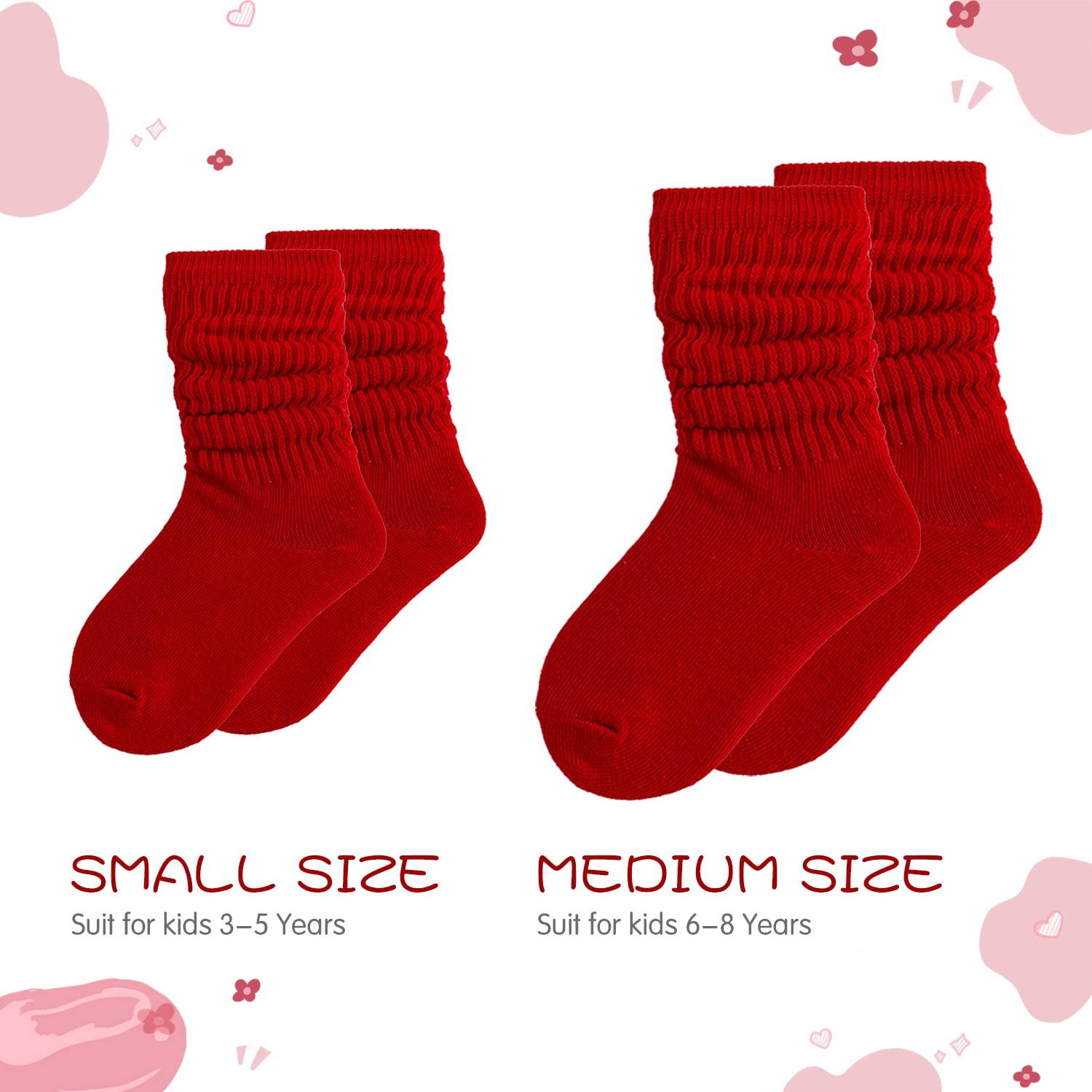 DOOVID Toddler Slouch Socks Knee High Socks Kids Boys Girls Cotton Casual Crew Socks Red 6-8 Years