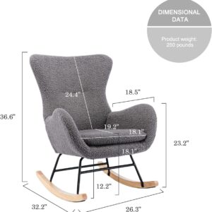 Qtivii Modern Rocking Chair, Comfy Uplostered Accent Chair with High Backrest and Armrests, Rocker Glider Chair for Nursery(Grey)