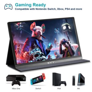 KYY 15.6'' Portable Monitor Bundle [K3 Grey & K3-1 Black] 1080P FHD USB-C Laptop Monitor HDMI Computer Display HDR IPS Gaming Monitor w/Smart Cover & Dual Speakers, for Laptop PC Phone PS4 Xbox Switch