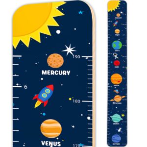 garybank space decor solid wood growth chart for kids,planets height chart for kids,foldable height measurement for wall,space themed bedroom decor for child room,space wall art birthday gift for kids