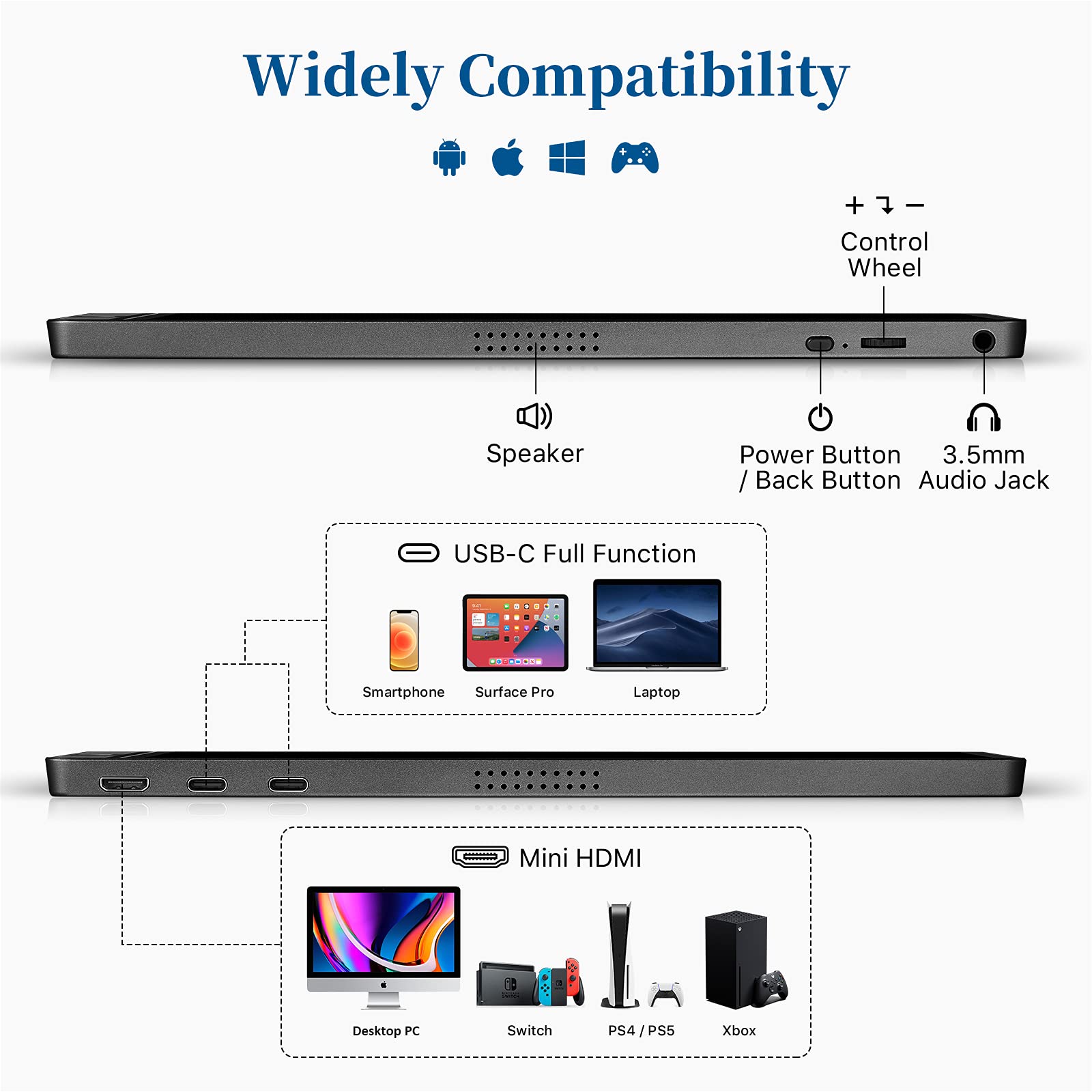 KYY 15.6'' Portable Monitor Bundle [K3 Grey & K3-1 Black] 1080P FHD USB-C Laptop Monitor HDMI Computer Display HDR IPS Gaming Monitor w/Smart Cover & Dual Speakers, for Laptop PC Phone PS4 Xbox Switch