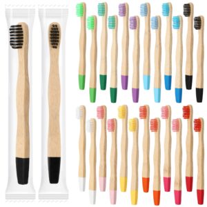 estune kids bamboo toothbrushes soft bristle toothbrush individually wrapped toddler toothbrush manual travel tooth brushes for kids children adults school travel teeth oral supplies 5.7 inch(24 pcs)