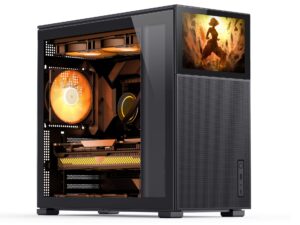 jonsbo d41 mesh sc black atx computer case with screen, atx motherboard pc case mid tower/support rtx 4090(335-400mm) gpu 360/280aio,power atx/sfx: 100mm-220mm multiple tool-free design,black