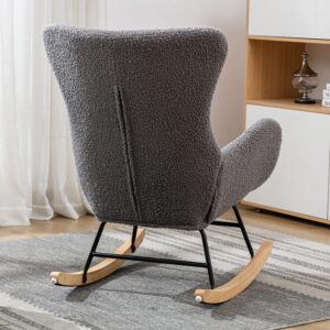 Qtivii Modern Rocking Chair, Comfy Uplostered Accent Chair with High Backrest and Armrests, Rocker Glider Chair for Nursery(Grey)