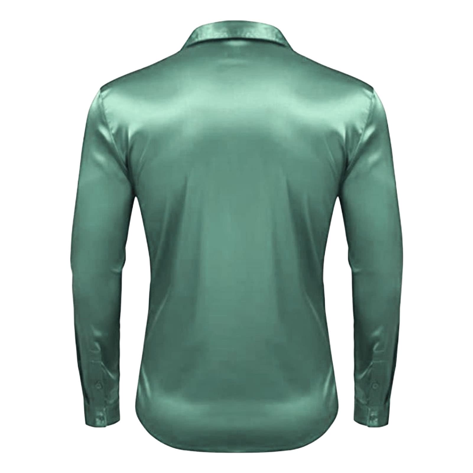 Maiyifu-GJ Mens Metallic Disco Shiny Dress Shirt Long Sleeve Button Down Nightclub Party Shirts Luxury Satin Slim Prom Shirt (Green,Large)