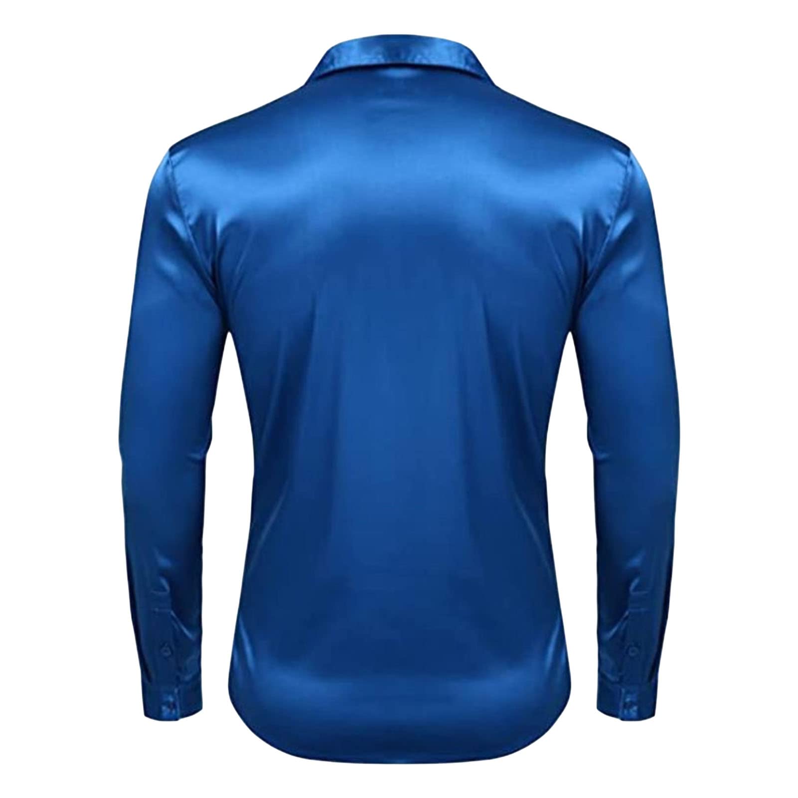 Maiyifu-GJ Mens Metallic Disco Shiny Dress Shirt Long Sleeve Button Down Nightclub Party Shirts Luxury Satin Slim Prom Shirt (Blue,3X-Large)