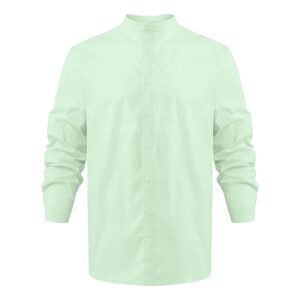 men linen button up dress shirt long sleeve casual cotton beach t shirts stand collar solid color summer yoga tops (light green,x-large)