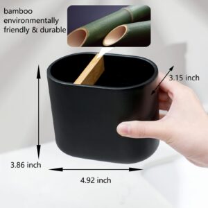 rejomiik Thick Resin Toothbrush Holders Bamboo Tooth Brushing Holder for Bathroom Countertop, Tooth Brush Storage Organizer Stand for Holds Toiletries and Beauty Accessories, Toothpaste, Razor, Black