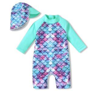 3-6 months infant baby girls one piece long sleeve swimsuit mermaid bathing suit scale swimwear beach wear