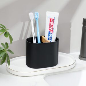 rejomiik Thick Resin Toothbrush Holders Bamboo Tooth Brushing Holder for Bathroom Countertop, Tooth Brush Storage Organizer Stand for Holds Toiletries and Beauty Accessories, Toothpaste, Razor, Black