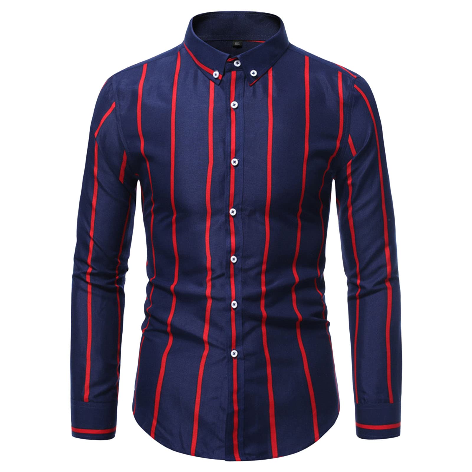 Men Striped Long Sleeve Button Down Shirts Turn-Down Collar Slim Fit Shirts Classic Stylish Business Dress Shirt (Dark Blue,3X-Large)