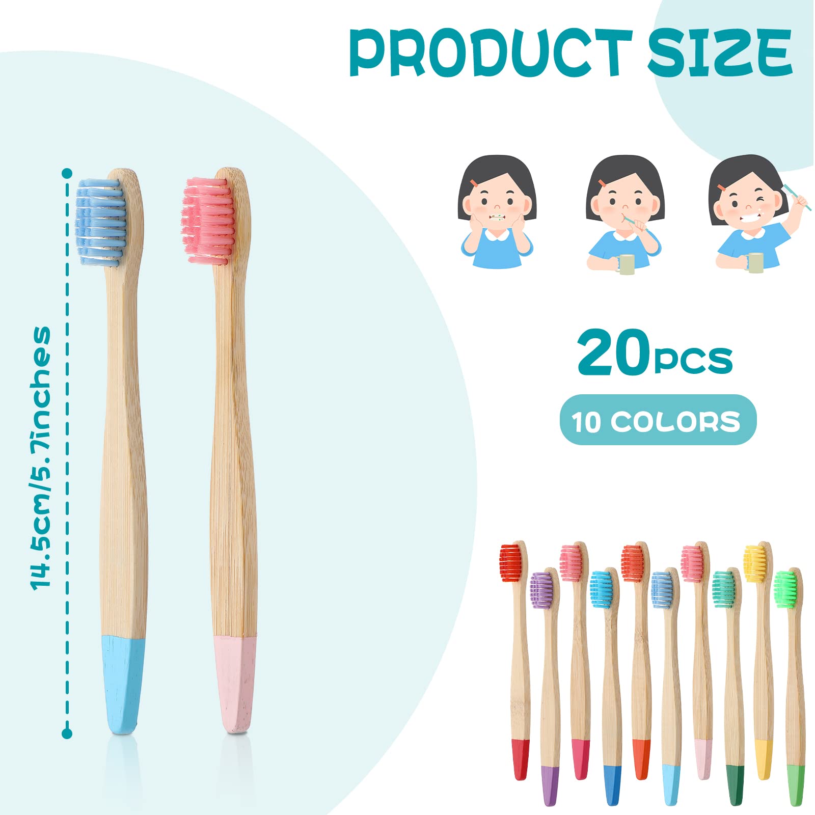 20 Pieces Kids Bamboo Toothbrushes Soft Bristles Toothbrushes Toddler Toothbrush Manual Travel Toothbrushes for Kids Children Home School Travel Teeth Oral Dental Care, 5.7 Inch, Individually Wrapped