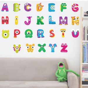 cute 26 alphabets abc kids wall stickers removable colorful abc letter eyes decals peel and stick for baby nursery daycare decor kids bedroom playroom wall art decor