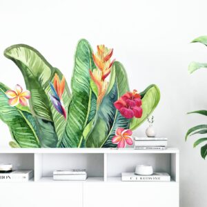 giant tropical flower palm leaf wall stickers - tropical green leaves wall decals peel and stick vinyl monstera wall decal rainforest jungle room decor decals - banana leaf wall decals